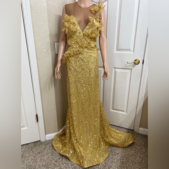 Dresses | Elegant Gold Sequin Evening Gown | Poshmark